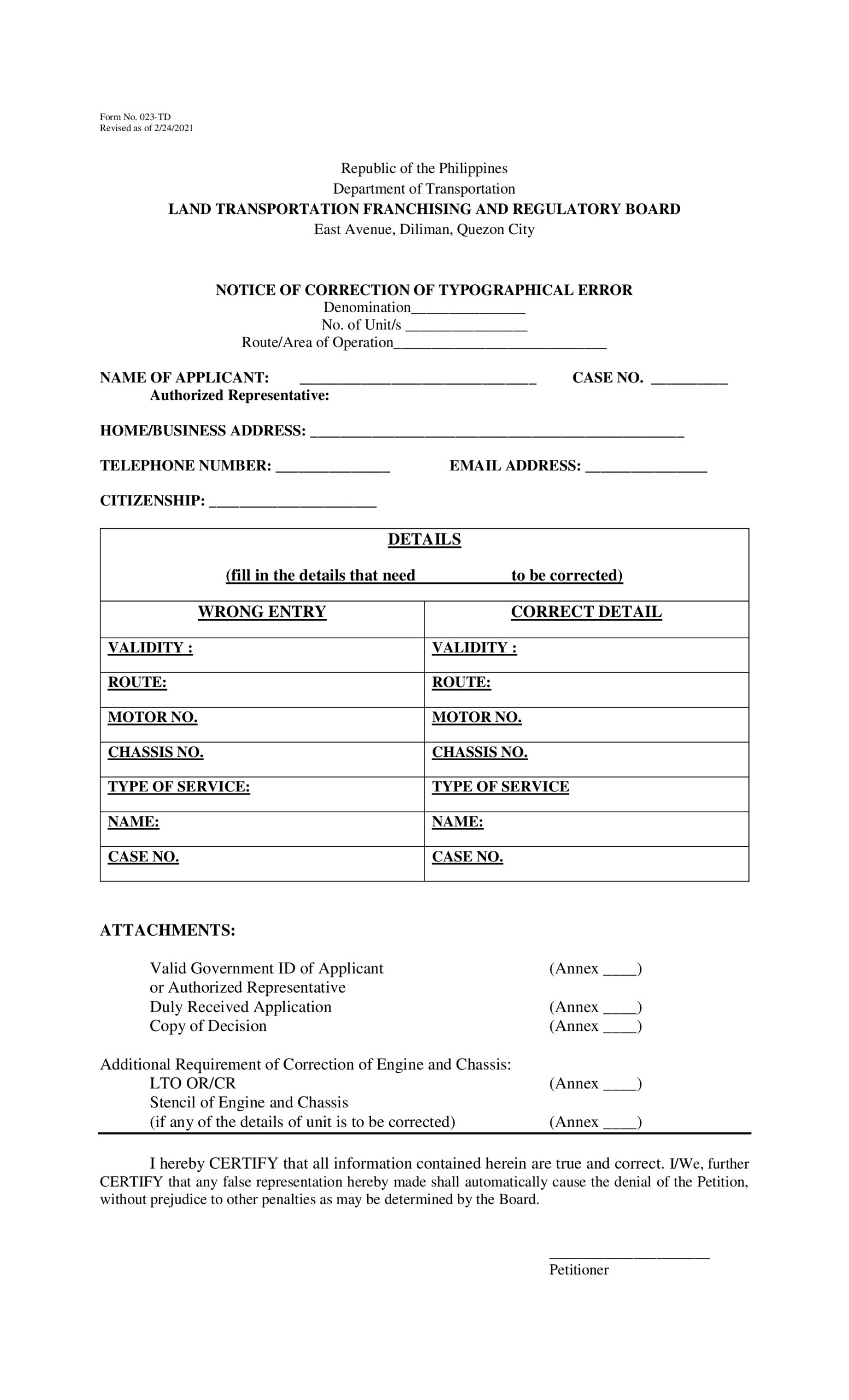 Notice for Correction of LTFRB Typographical Errors in the Decision ...